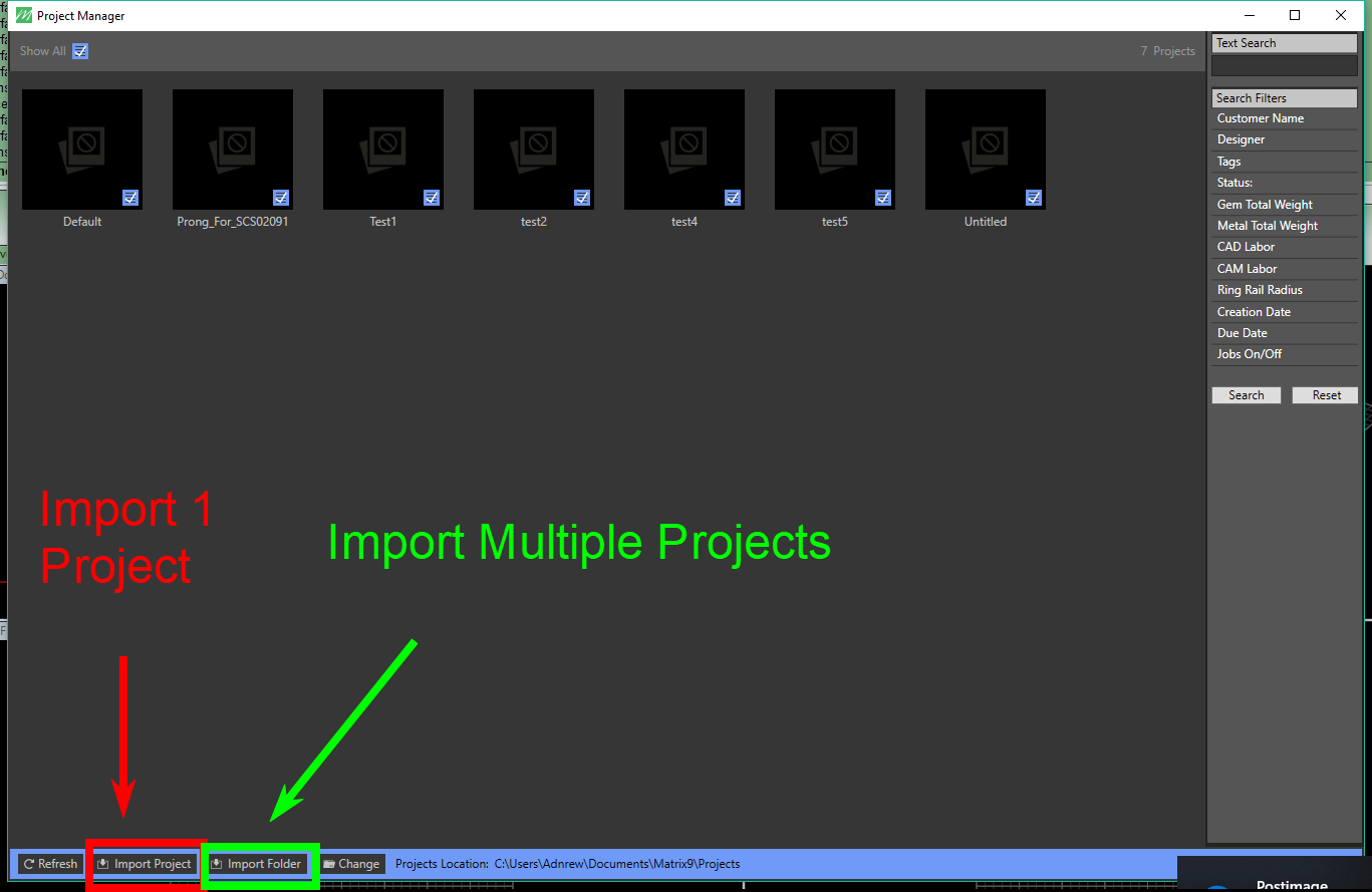Importing Projects into Matrix/Job Bags not Loading